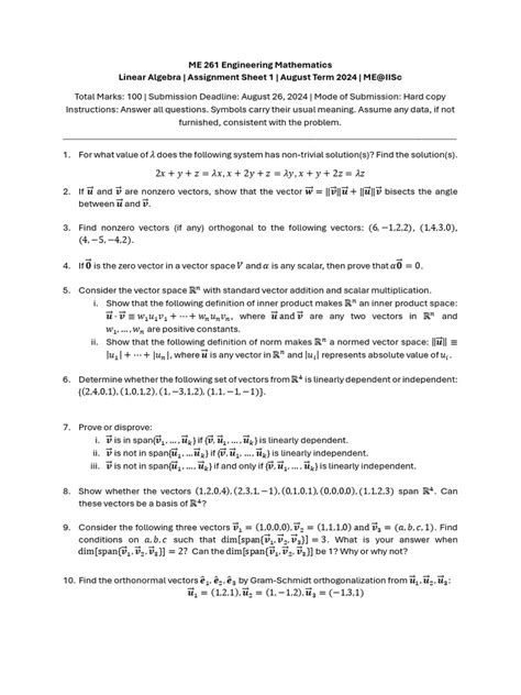 Linear Algebra Assignment 1 Pdf Vector Space Linear Algebra