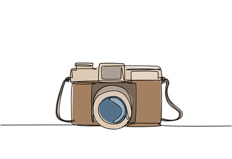 One Single Line Drawing Of Old Retro Analog Film Pocket Camera Vintage Classic Photography
