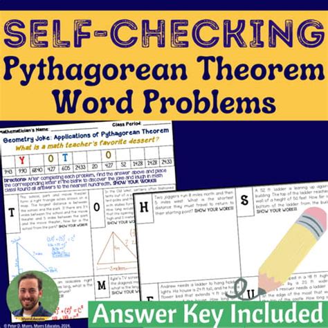 Pythagorean Theorem Word Problems Math Riddle Self Checking Geometry Joke