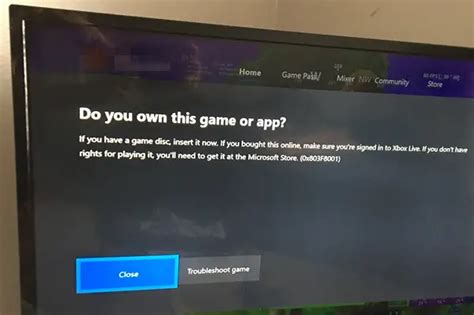 do you own this game or app 0x803f8001 xbox error