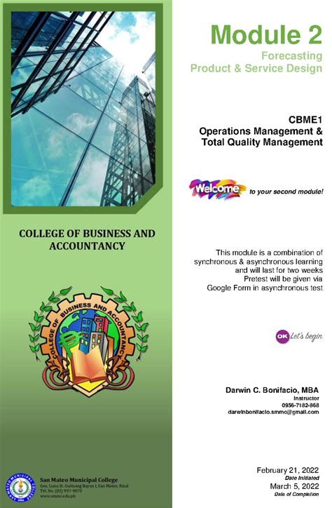 CBME1 Module 2 Module 2 Forecasting Product Service Design CBME Operations Management