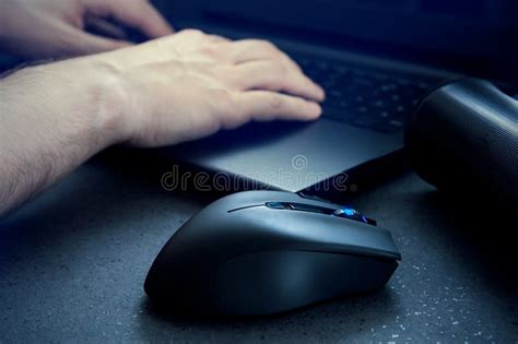 Gaming Mouse With Man Using Computer At Night Stock Image Image Of Laptop Hobbies 82726075