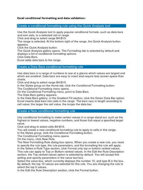Excel Conditional Formatting And Data Validation Pdf Microsoft Excel Visual Basic For