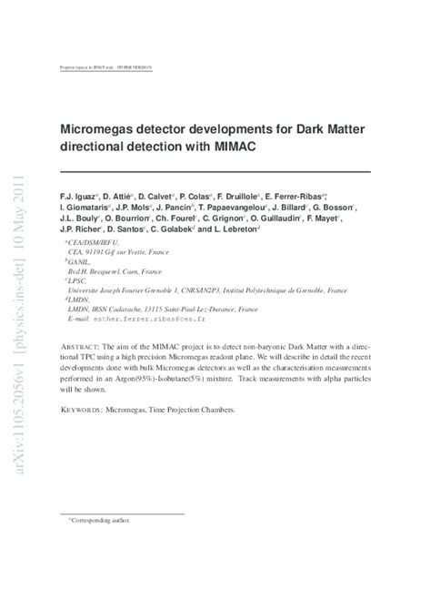 Pdf Micromegas Detector Developments For Dark Matter Directional