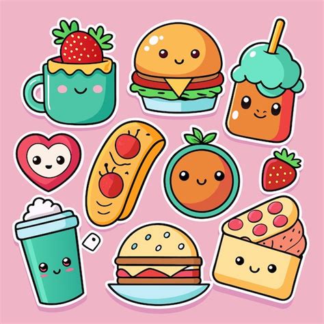 Cute Food And Drink Doodles Premium Ai Generated Vector