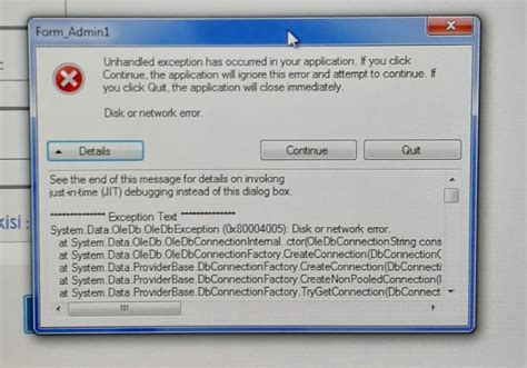 C Access Database Throw Disk Or Network Error When Running In
