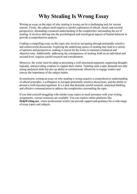 Why Stealing Is Wrong Essay Pdf