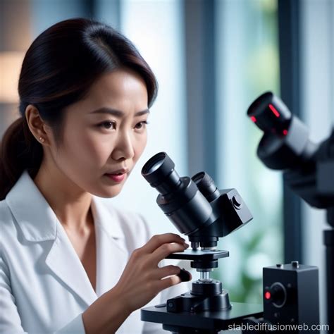 Perplexed Asian Woman Under Microscope Stable Diffusion Online