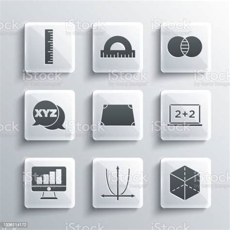 그래프 일정 차트 다이어그램 기하학적 그림 큐브 찰크보드 급성 사다리꼴 모양 그래프가 있는 컴퓨터 모니터 Xyz 좌표 시스템