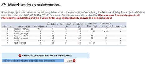 solved a7 1 algo given the project information given the