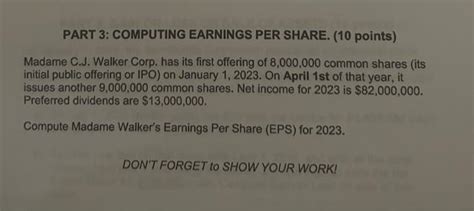 Solved Part 3 Computing Earnings Per Share 10 Points