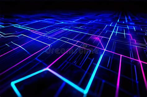 Neon Lines Thin Neon Lines Forming Complex Geometric Shapes Glow Stock Illustration