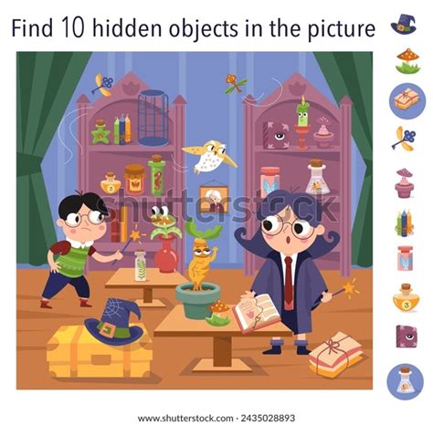 Find 10 Hidden Objects Picture Educational Stock Vector Royalty Free
