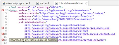 Eclipse 이클립스 Xml 파일에서 Downloading External Resources Is Disabled 오류