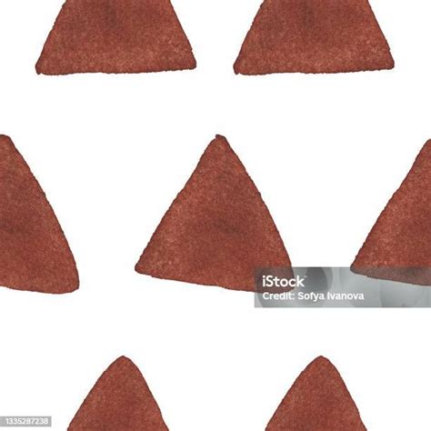 손 그리기 수채화 추상갈색 삼각형 브러시 스트로크 원활한 패턴 배경 포스터 인쇄 카드 엽서 직물 직물 인사말 카드 결혼식 생일 축하에 사용 갈색에 대한 스톡 벡터 아트 및