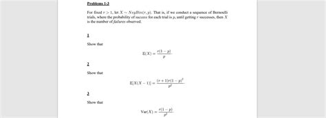 solved for fixed r 1 let x∼negbin r p that is if we