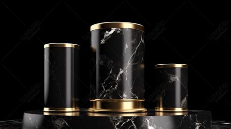 매끄러운 검정색 완벽한 미니멀리스트 럭셔리 목업에 금색 알루미늄 실린더가 있는 놀라운 3d 대리석 연단 리스 배경 연단 배경 제품 디스플레이 배경 이미지 Hd 리스