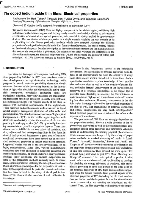 Pdf Tin Doped Indium Oxide Thin Films Electrical Properties