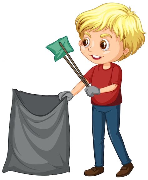 Free Vector | Boy picking up trash on white