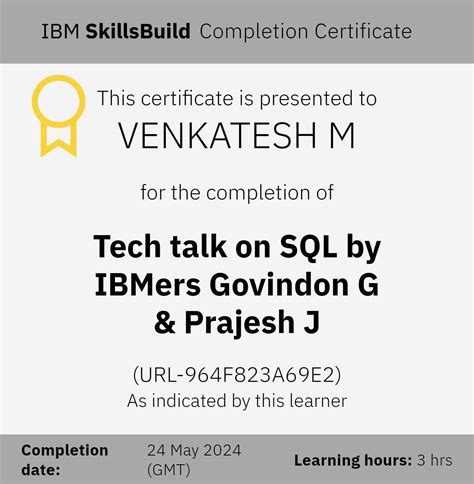 Venkatesh M On Linkedin Sql Achievements Continuouslearning Ibm