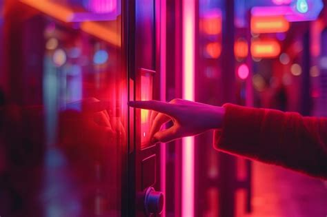 Hand Pressing To Open Futuristic Door To A Club Premium Ai Generated Image