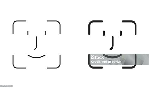 Face Id Line And Silhouette Black Icon Set Facial Recognition Pictogram Biometric Identification