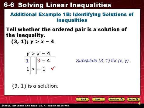 Solving Linear Inequalities A Linear Inequality