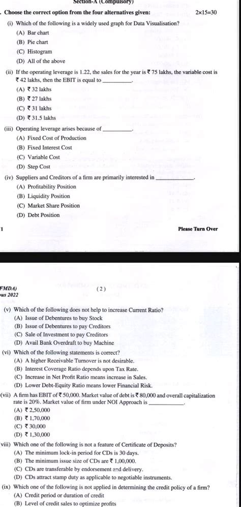 Section A Compulsory Choose The Correct Option From The Four