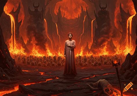 Two Men In Dark Robes Stand In A Burning Temple Engulfed By Flames And