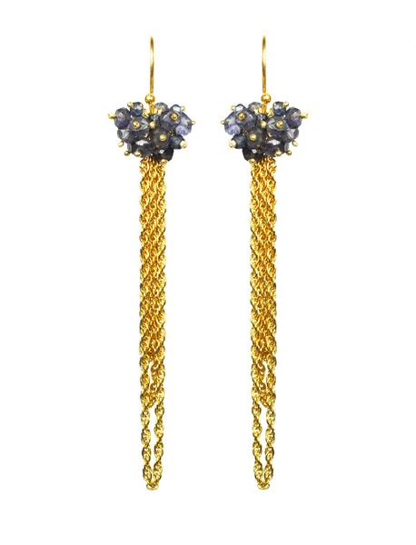 Iolite Cluster Tassel Vermeil Earrings Gena Myint