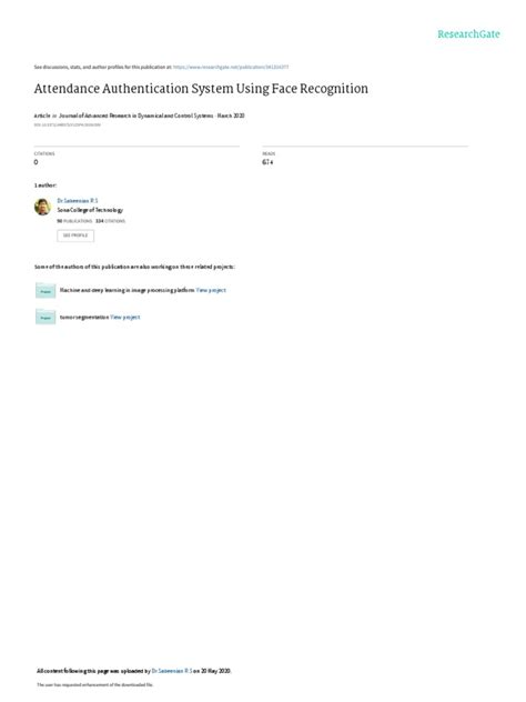 Attendance Authentication System Using Face Recognition Pdf
