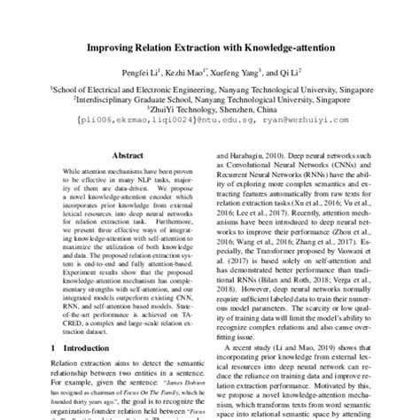 Improving Relation Extraction With Knowledge Attention Acl Anthology