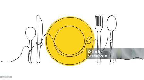 연속 한 줄 플레이트 손으로 그린 선형 식기 숟가락 포크 나이프 아이콘 간단한 스케치 디자인 벡터 그림 요리하기 음식 준비에 대한 스톡 벡터 아트 및 기타 이미지 Istock