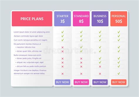 Comparison Price Table Vector Illustration Chart Plan Color Template