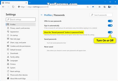 Enable Or Disable Reveal Password Button In Microsoft Edge Chromium Tutorials