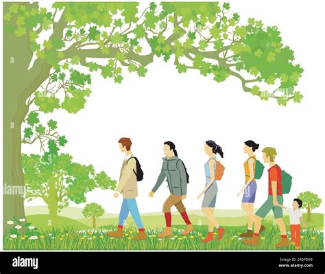 Hiking In Group Active Illustration Stock Vector Image And Art Alamy