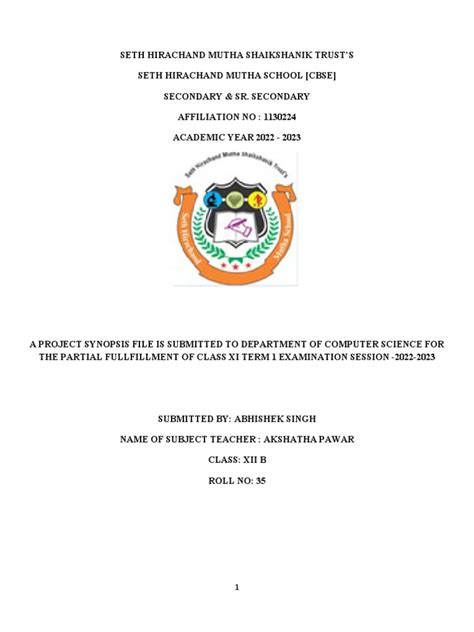 Project Synopsis Pdf Systems Engineering Computing