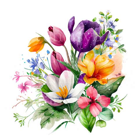 Spring Flowers Images Watercolor Clipart Pack Scrapbook Etsy