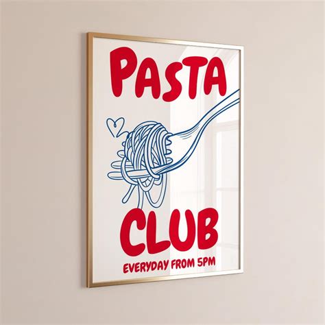 Dopaprint Pasta Wall Art Red Pasta Club Poster Spaghetti Print Modern