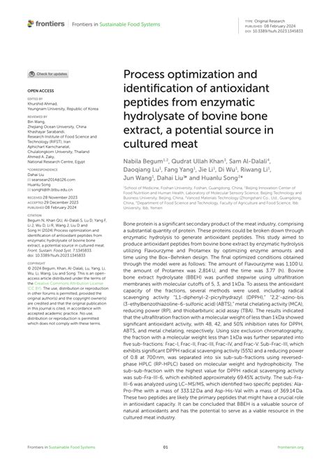 Pdf Process Optimization And Identification Of Antioxidant Peptides