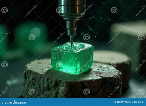 Precision Drill Drilling Into Glowing Green Crystal Generative Ai