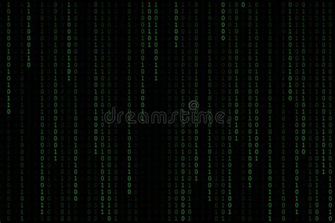 Technology Digital Binary Code In Color Green With Matrix Dark Or Black