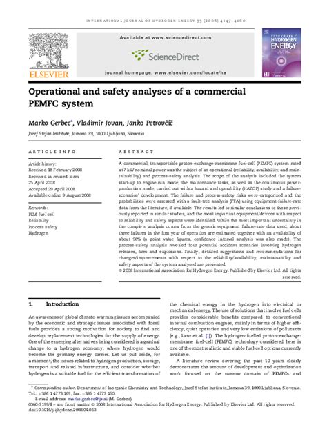 Pdf Operational And Safety Analyses Of A Commercial Pemfc System