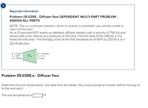 solved required information problem 05 035e diffuser flow
