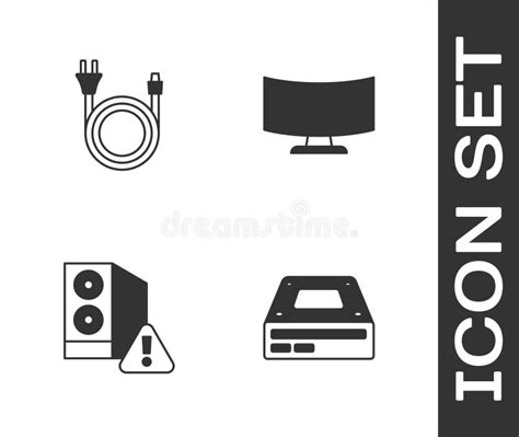 Set Optical Disc Drive Electric Plug Case Of Computer And Computer Monitor Screen Icon Vector