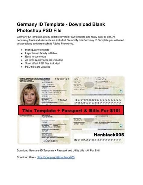 Germany Id Template Download Blank Photoshop Psd File