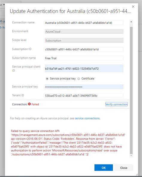 Azure Resource Manager Service Connection Not Connecting Stack Overflow