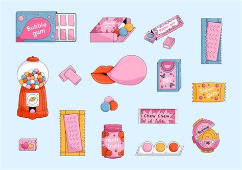 만화 풍선껌 세트 프리미엄 벡터