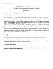 Lab Docx Answers Are In Green CISC Computer Architecture Lab Lab Machine Level