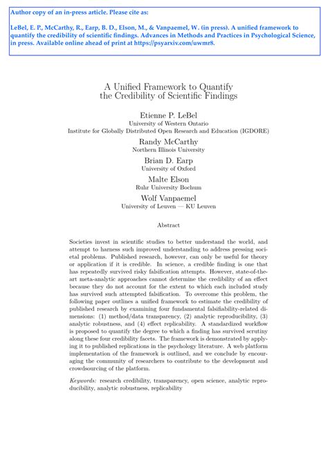 Pdf A Unified Framework To Quantify The Credibility Of Scientific Findings